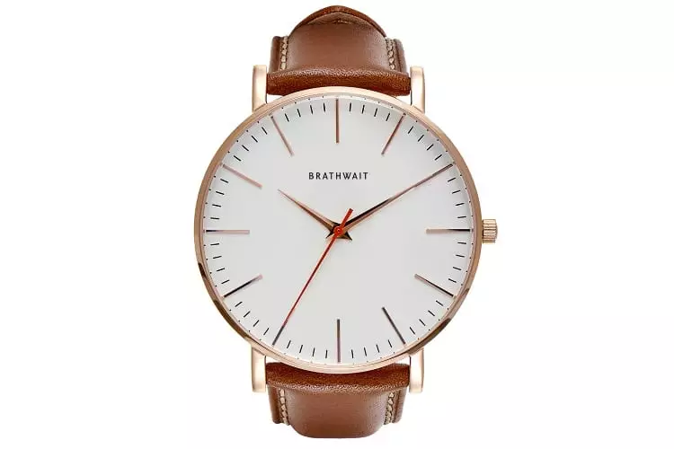 Basic Timepiece Brathwait Klassische, schlanke Armbanduhr mit braunem Armband