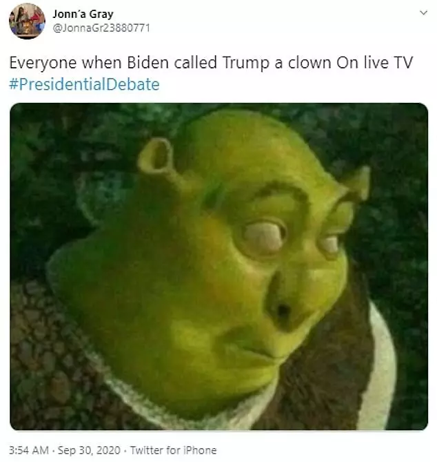 Мем за претседателска дебата користејќи го лицето на Шрек