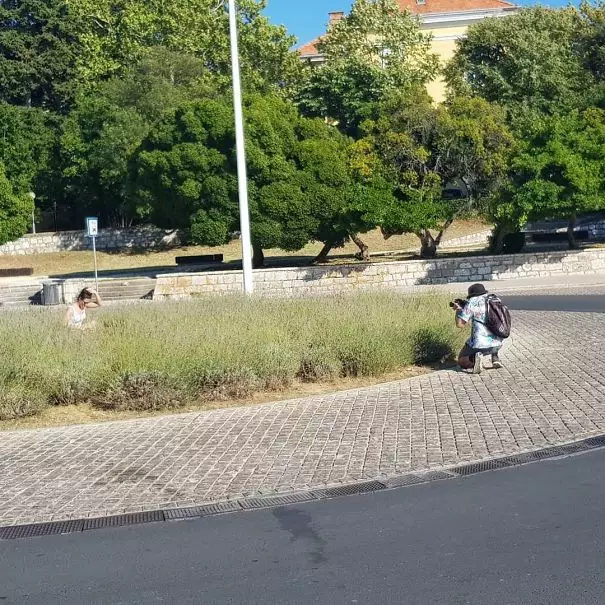 mujeres tomando fotos en el jardin