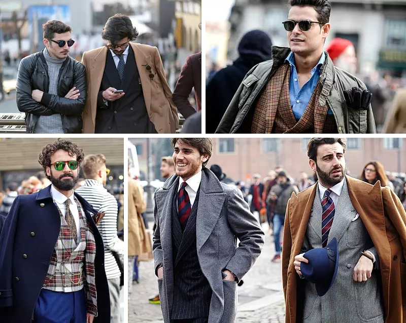 különböző férfiak különböző vállkabátot viselnek