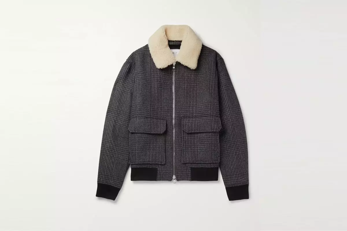 Mr Porter vindt Mr P Shearling getrimd Prince of Wales geruit bomberjack van wolmix