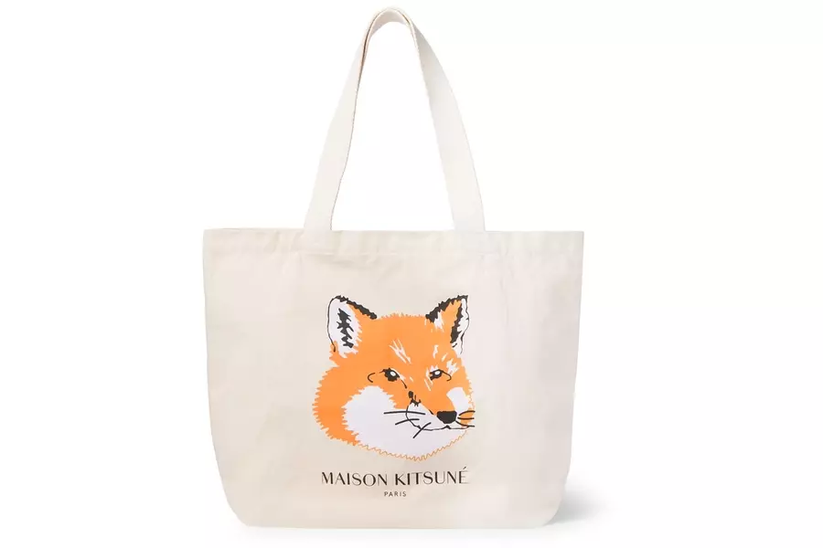 Maison Kitsune लोगो-प्रिंट कॉटन-कॅनव्हास टोट बॅग