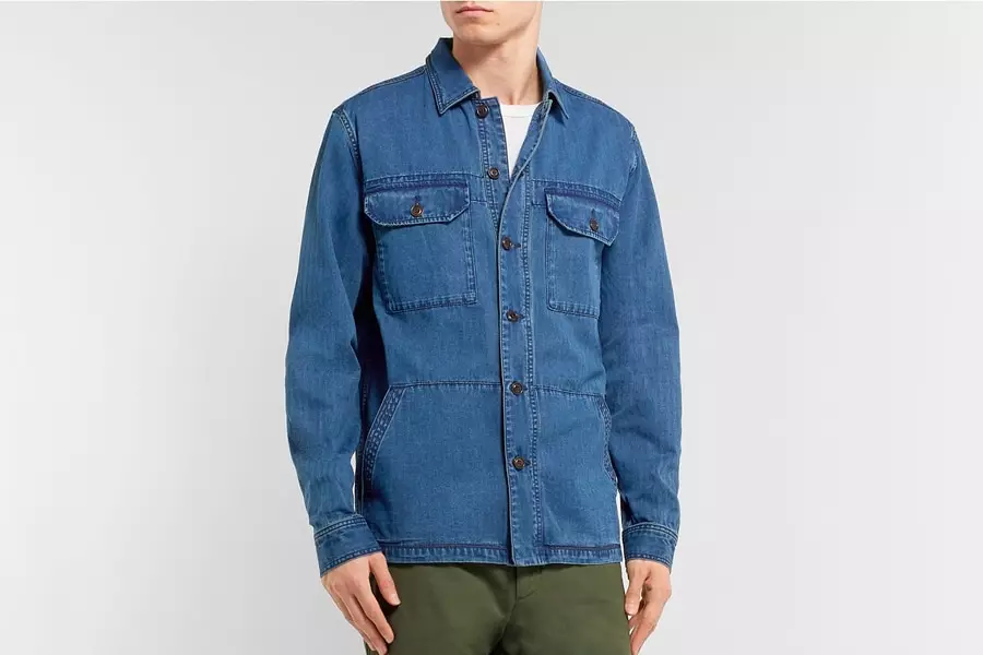 Faherty kaprāļa indigo krāsā krāsota džinsa krekla jaka