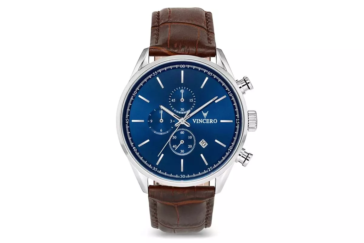 najlepsze zegarki Vincero numer 2 chrono s w kolorze niebiesko-brązowym