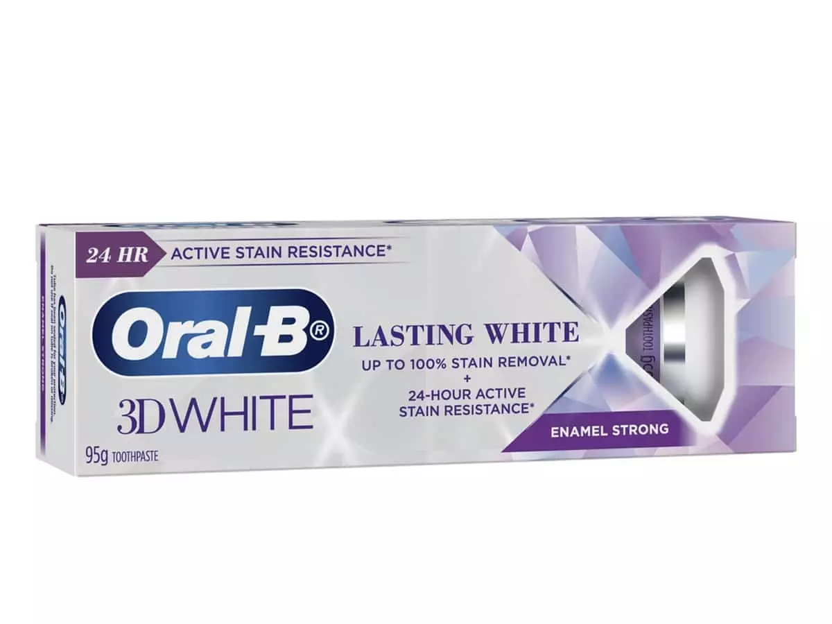 ओरल b 3d पांढरा चिरस्थायी पांढरा मुलामा चढवणे मजबूत टूथपेस्ट 95g