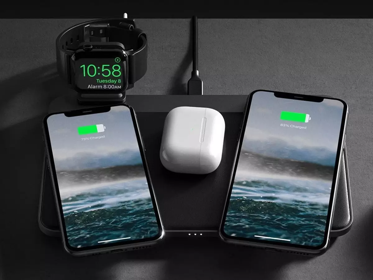 Nomad base station pro wireless charging pad e molia ai telefoni, uati ma airpodes