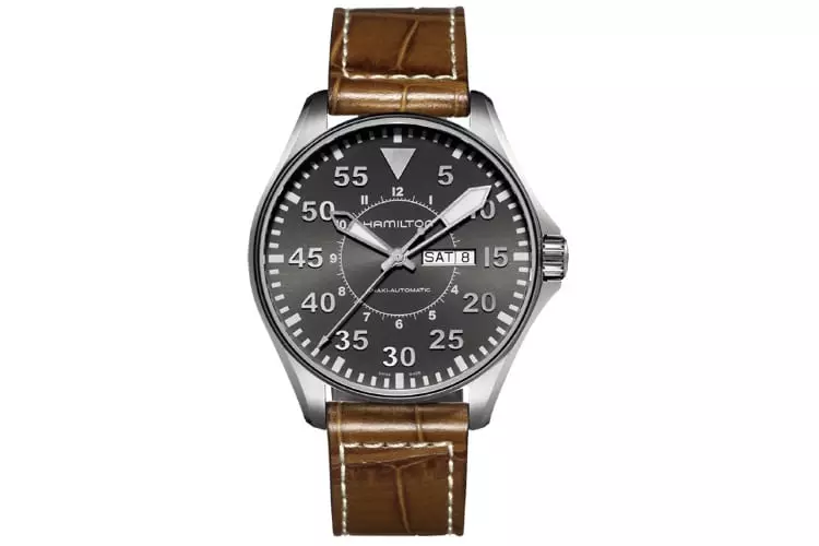 hamilton txiv neej h64715885 khaki pilot grey dial saib