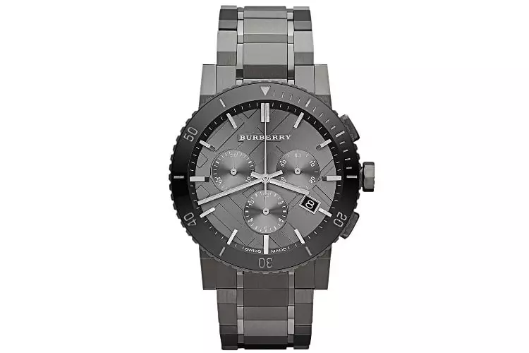 Bu9381 gwylio dur gwrthstaen chronograph burberry