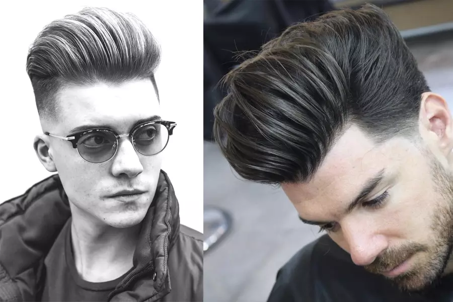 50+ Orta uzynlykdaky saç düzümleri we erkekler üçin saç kesmek boýunça maslahatlar - Pompadour