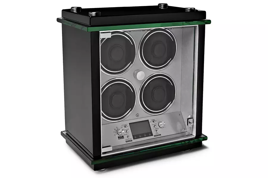 Treoir Bronntanais na Nollag Rapport Só i Londain Ceannasaí Quad Lacquered Ebony agus Gloine Watch Winder