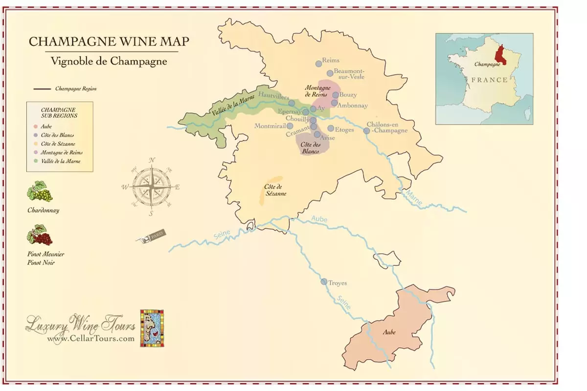 Zemljevid regije Champagne ogledi kleti 1
