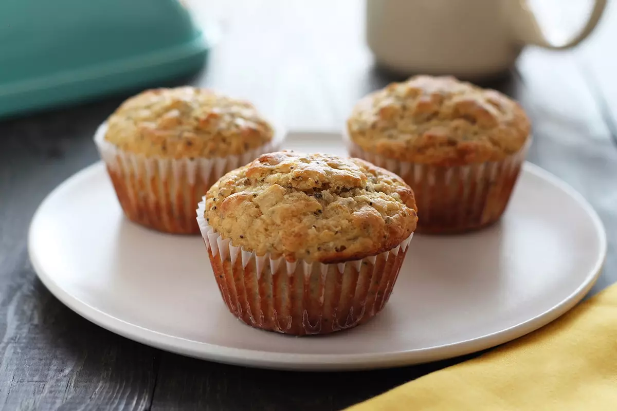 muffins គ្រាប់ lemon chia បី