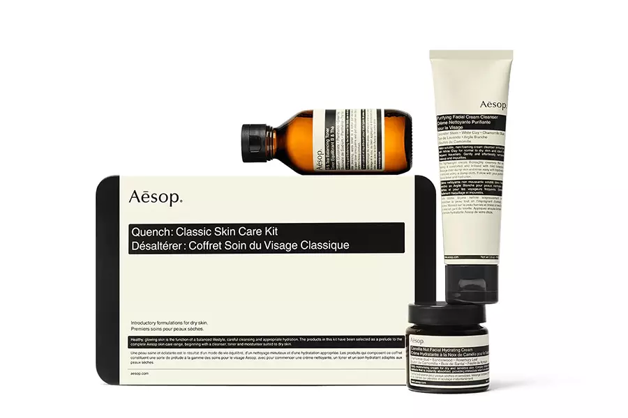 Кіраўніцтва па калядных падарунках Groomer Aesop Product Quench Classic Skin Care Kit