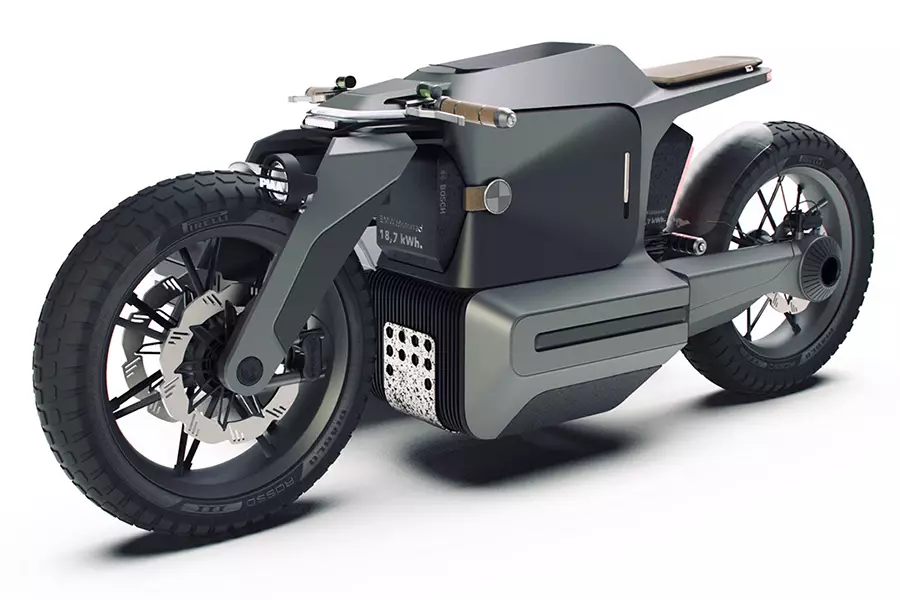 BMW Motorrad x ESMC ଅଫ୍ ରୋଡ୍ ଆଡଭେଞ୍ଚର ଇ-ମୋଟରସାଇକେଲ୍ ପାର୍ଶ୍ୱ ଦୃଶ୍ୟ |