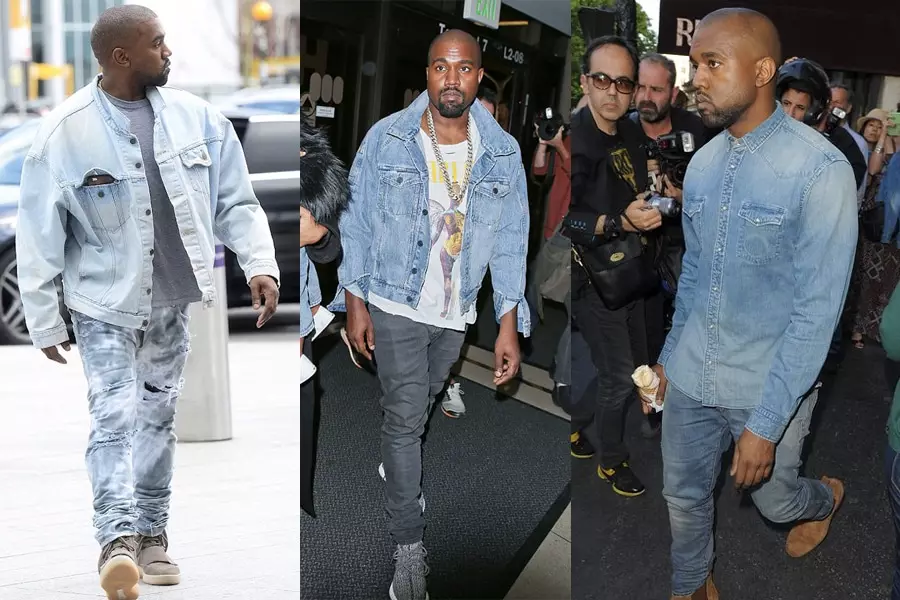 Kanye West 身著雙層牛仔布